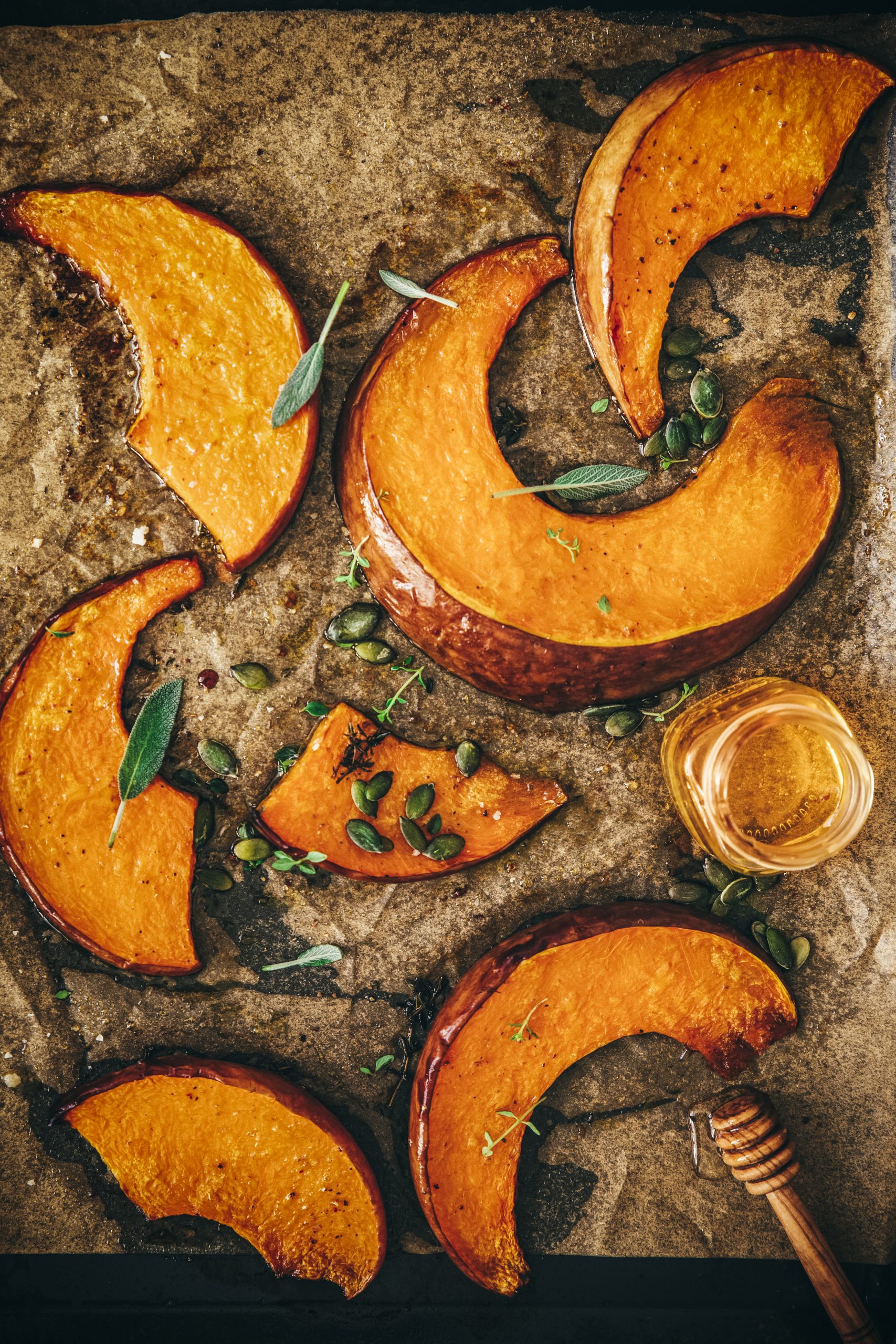 Recette courge rôtie au miel et au thym