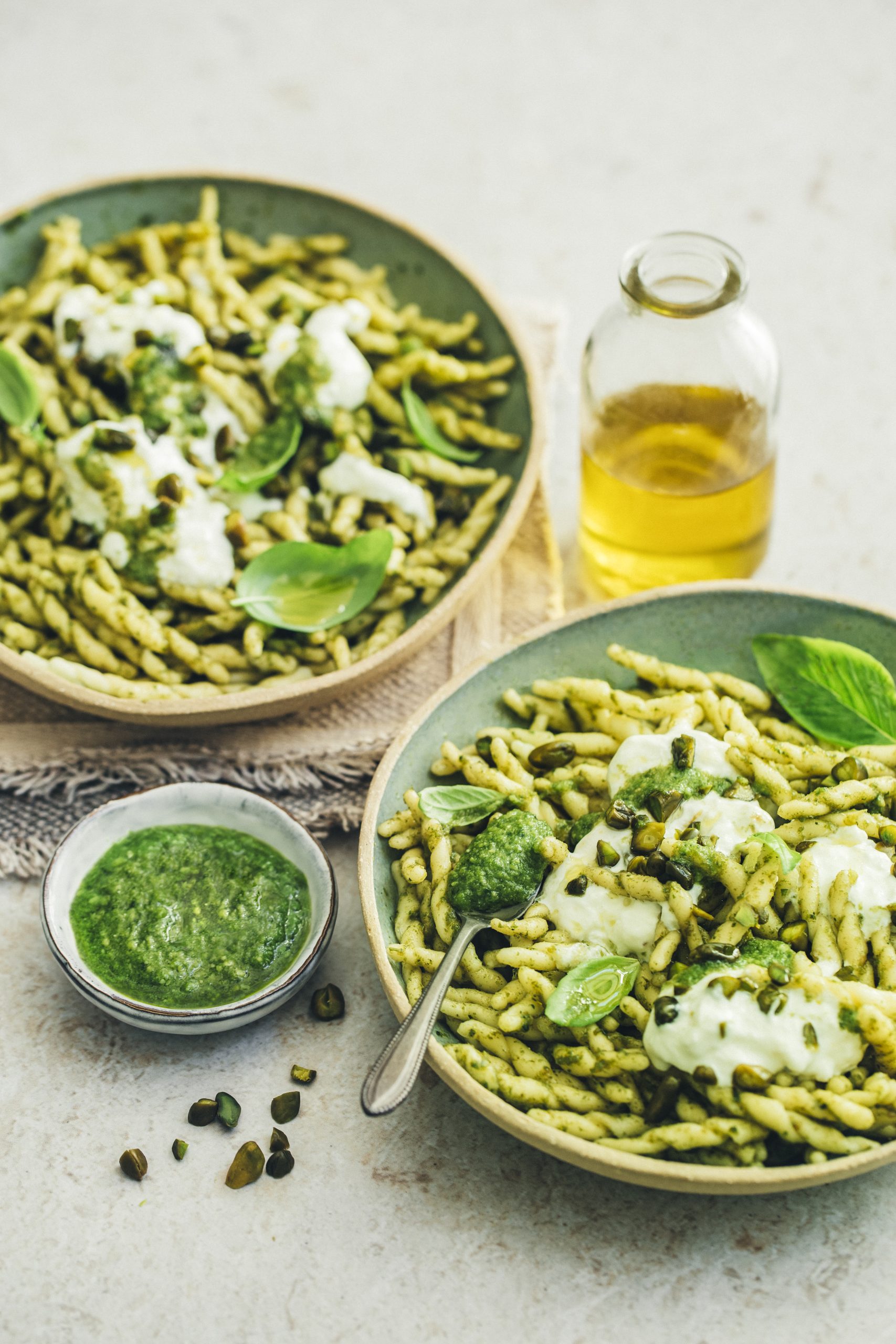 Recette Trofie au pesto et stracciatella.